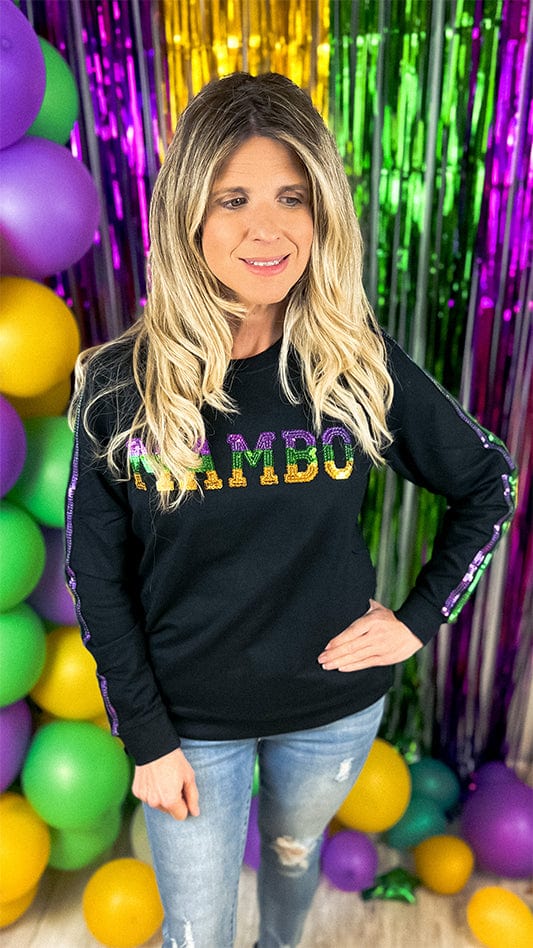 Mardi Gras MAMBO Sequin French Terry Sweatshirt - Black – GLAM - Girls ...